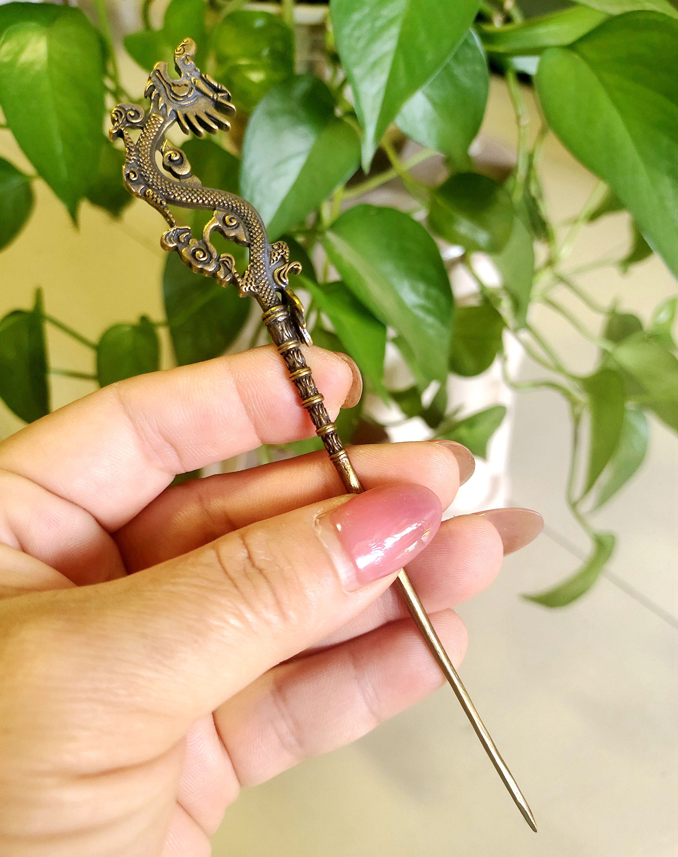 Retro Brass Old Hairpin Dragon Head Embossed Hairpin - Etsy