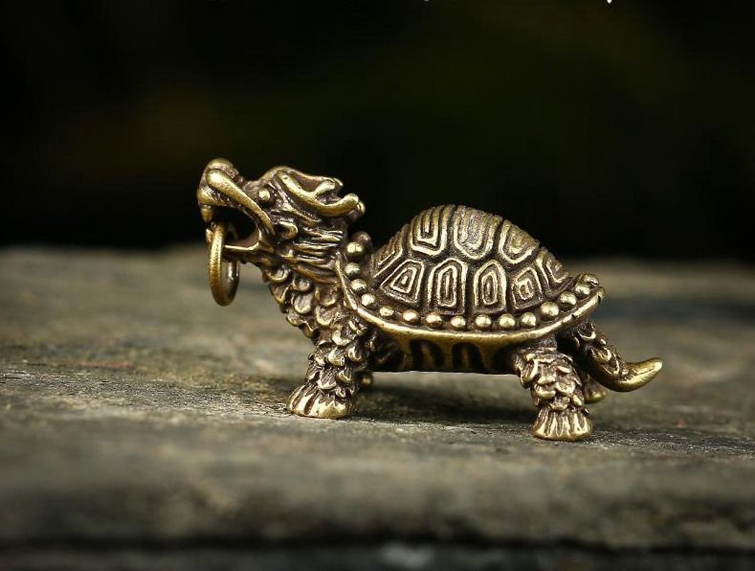 Get 2 Brass Mini Dragon Turtle Ornaments Car Keychain Pendant ...