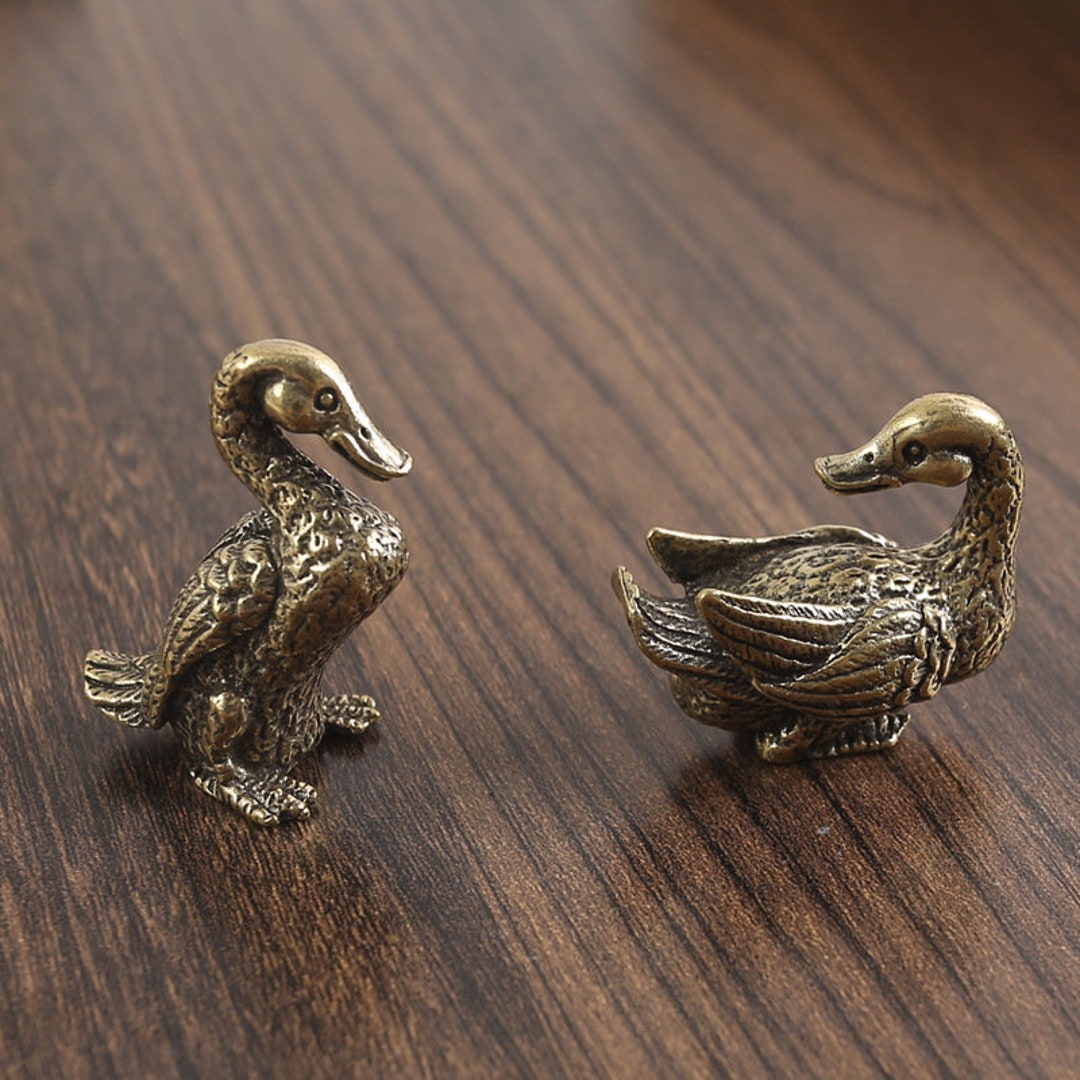 A Pair of Solid Brass Mandarin Duck Tea Pets, Small Handicraft ...