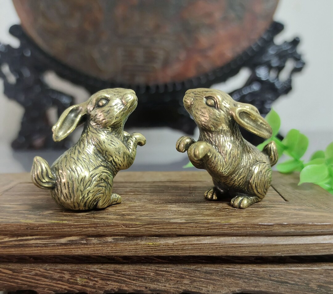 Get 2 Brass Mini Rabbit Animal Sculptures and Tabletop Handicraft ...