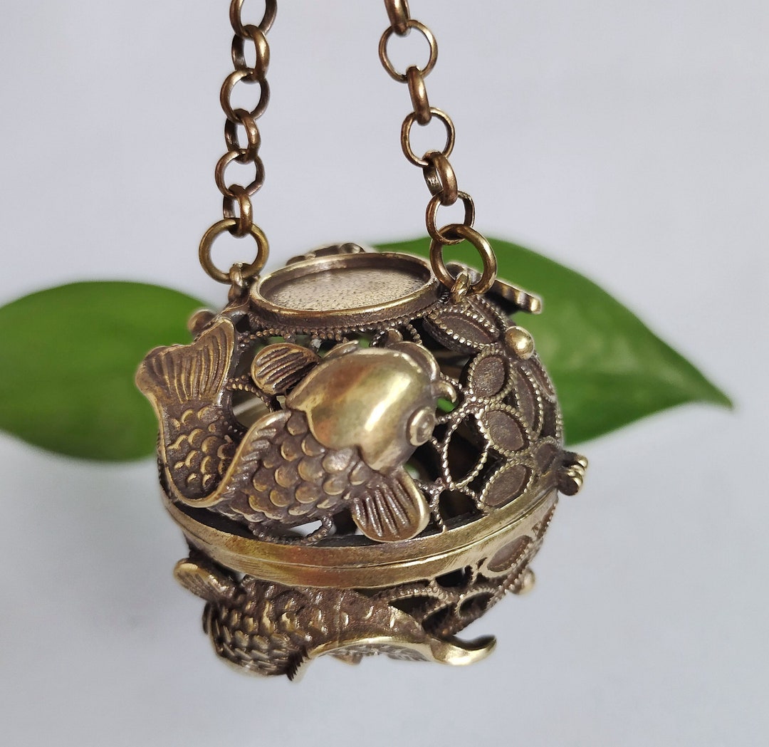 Brass Fish Aromatherapy Ball - Hollow Incense Burner, Car Home Pendant ...