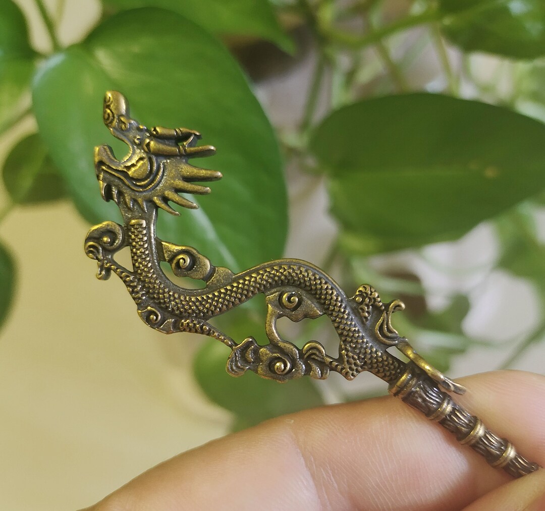Retro Brass Old Hairpin Dragon Head Embossed Hairpin - Etsy