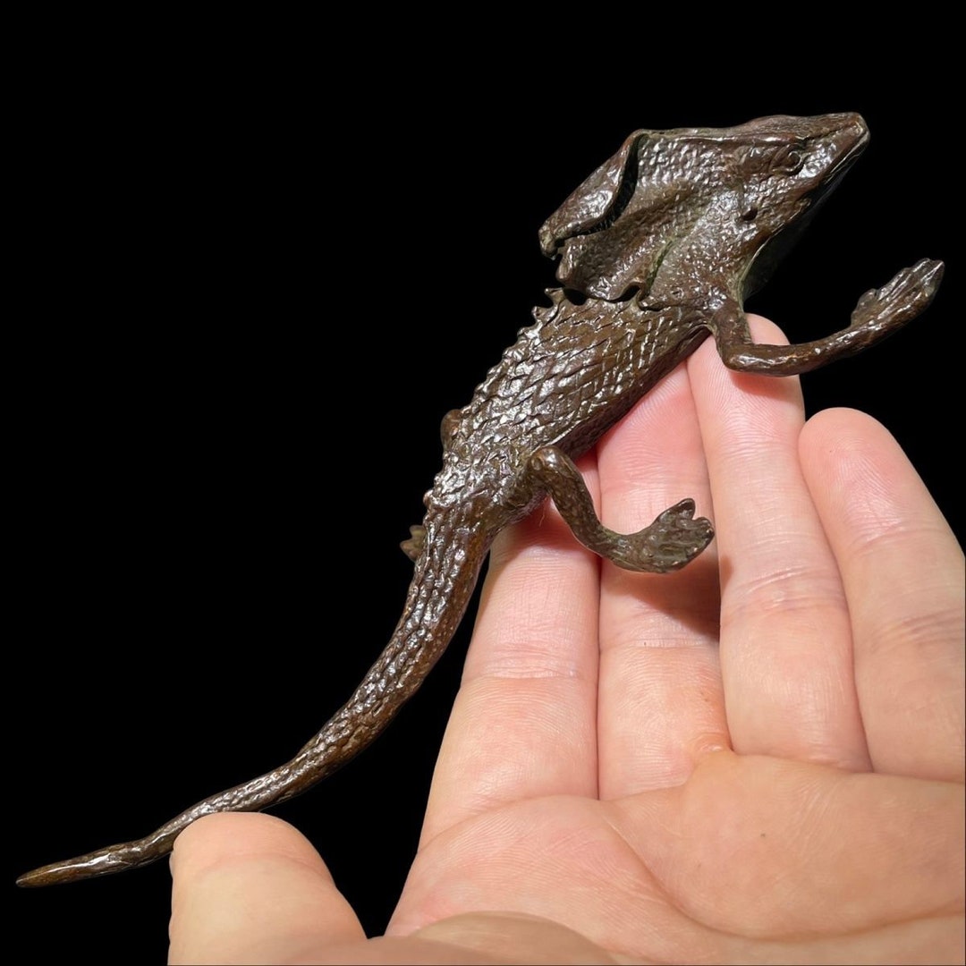 Handmade Copper Tea Pet Lizard Sculpture, Desktop Decoration for Home ...