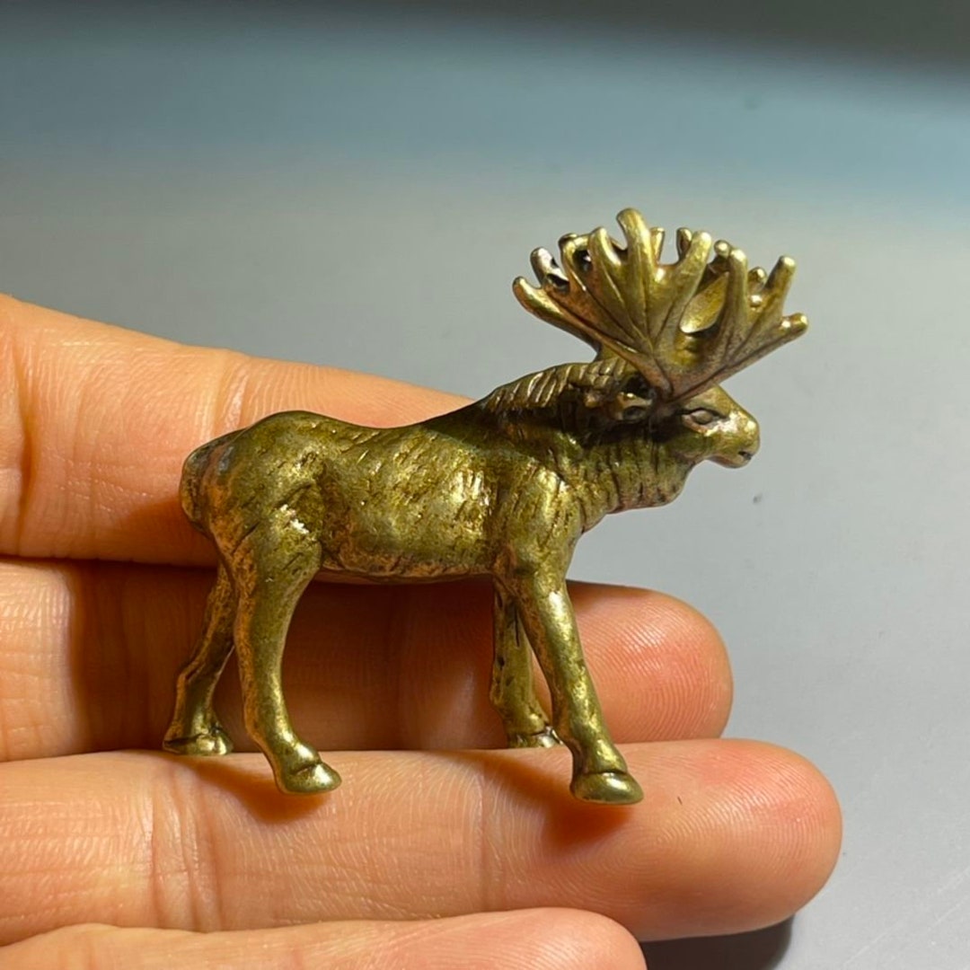 Handmade Brass Elk Sculpture/home/study/desk Miniature Carved Ornaments ...