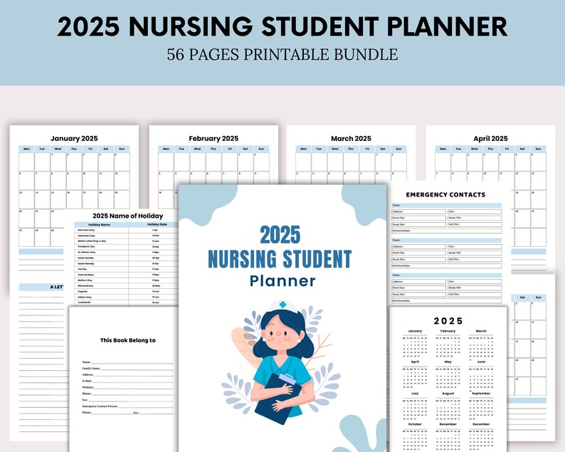 2025 Nursing Student Planner -nursing Study Guide -study Tracker ...