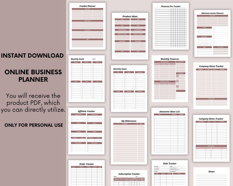 Online Business Planner - Debt Tracker -order Planner -printable Online ...