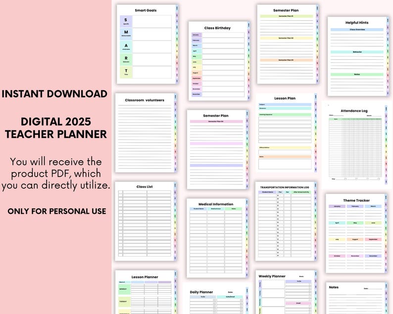 Digital 2025 Teacher Planner -academic Year Planner -teacher Lesson ...