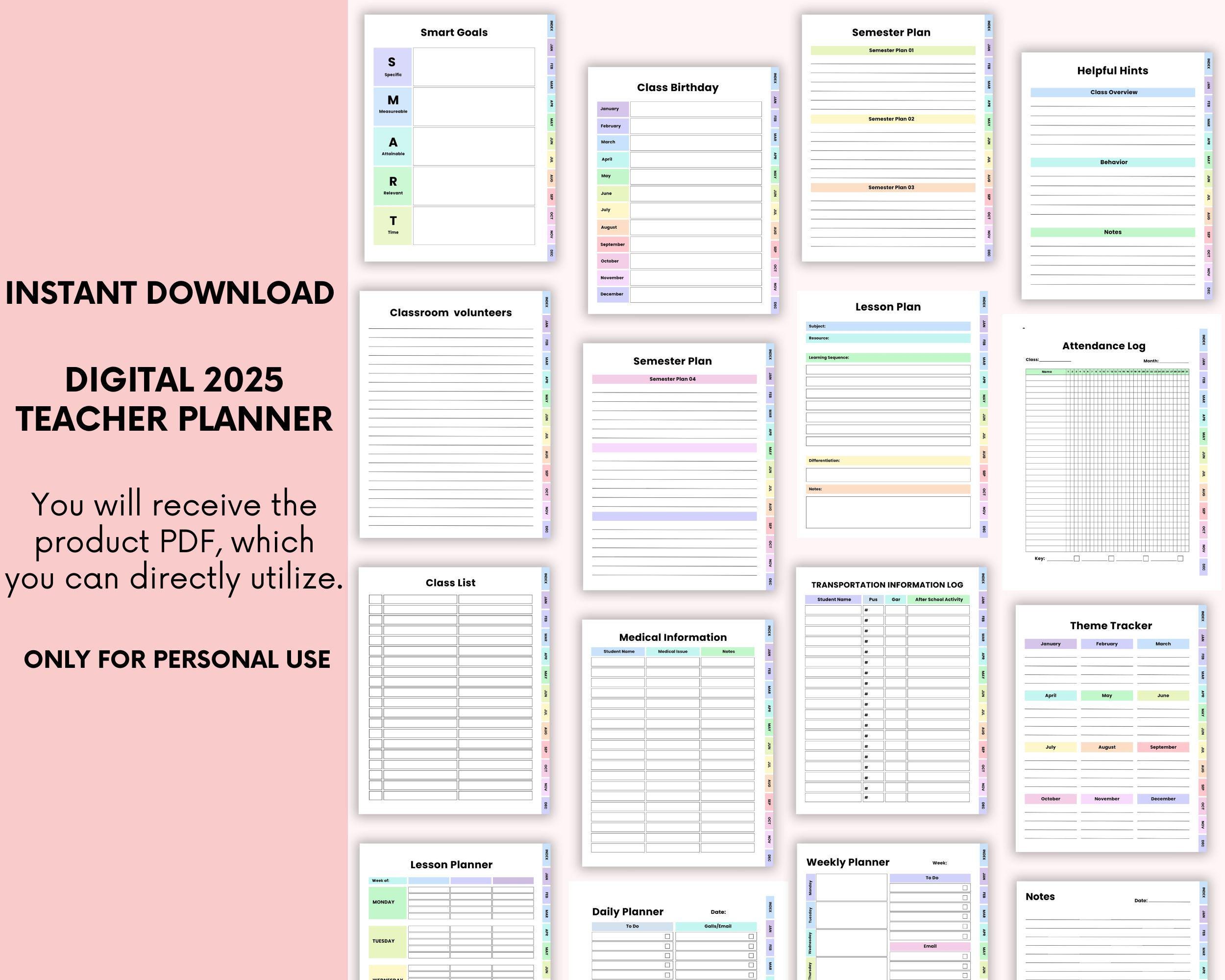 Digital 2025 Teacher Planner -academic Year Planner -teacher Lesson ...