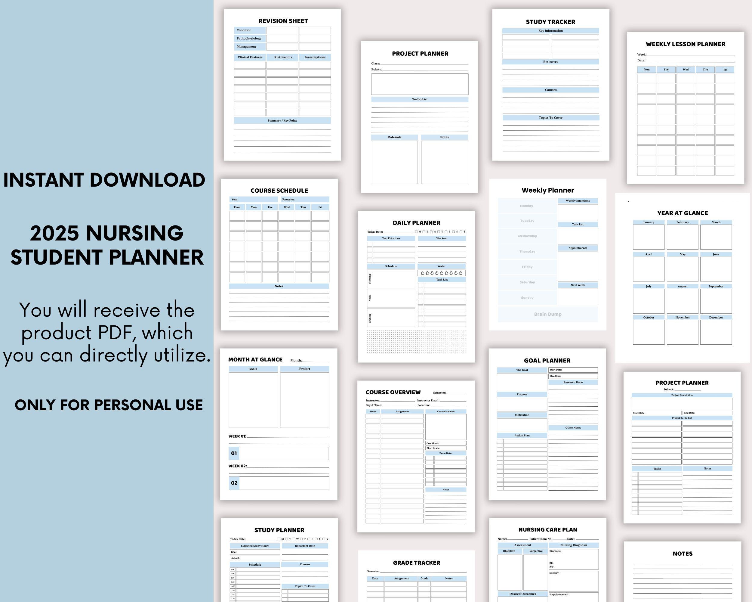 2025 Nursing Student Planner -nursing Study Guide -study Tracker ...