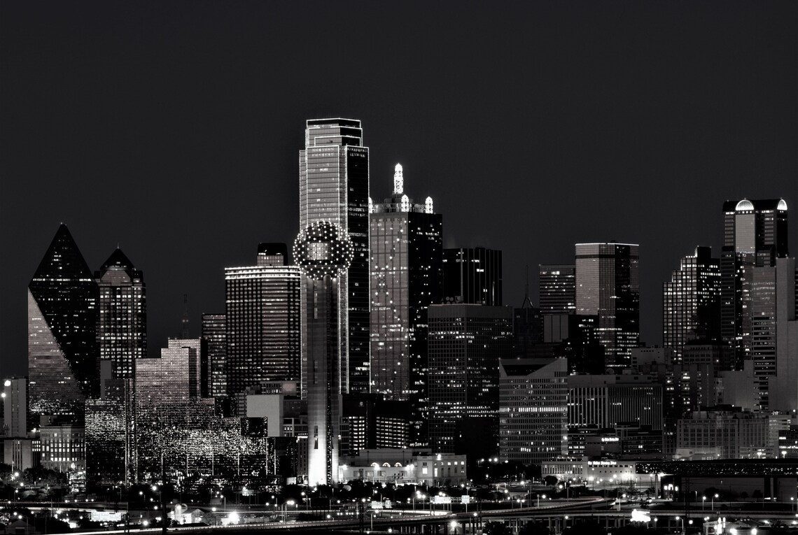 Sepia DALLAS Skyline at Night | High Resolution Printable Wall Art ...