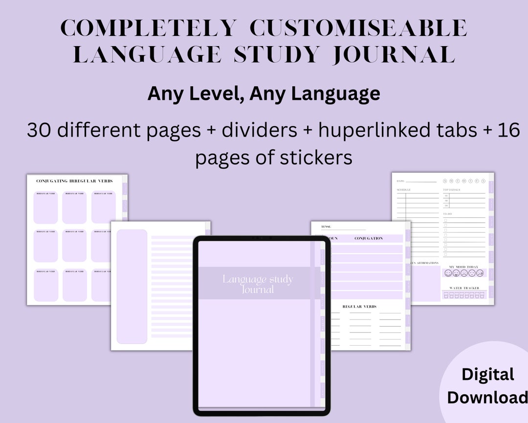 Customiseable Language Learning Digital Planner, Hyperlinked Language ...