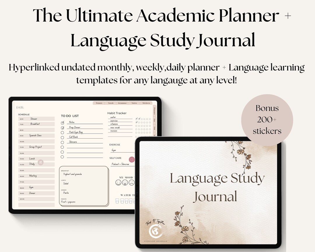 Digital Academic Planner and Language Learning Journal, Language Study Notebook, Digital Undated ...