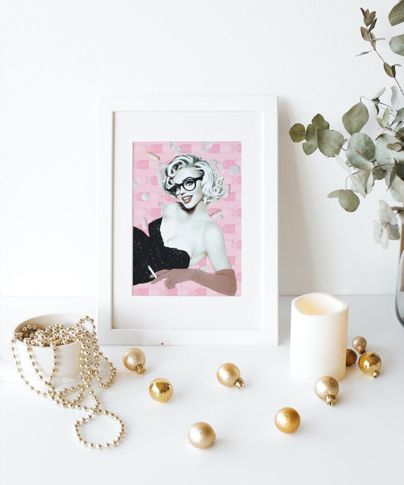 Retro Marilyn Monroe Smoking Pin up Wall Art Pink Pills Design - Etsy