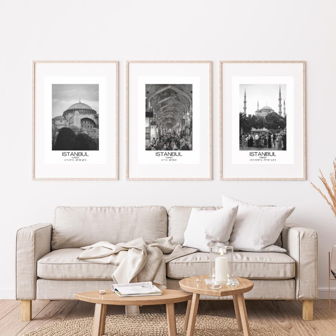 Istanbul, City Landmarks Prints in Black & White, Travel Destinations ...