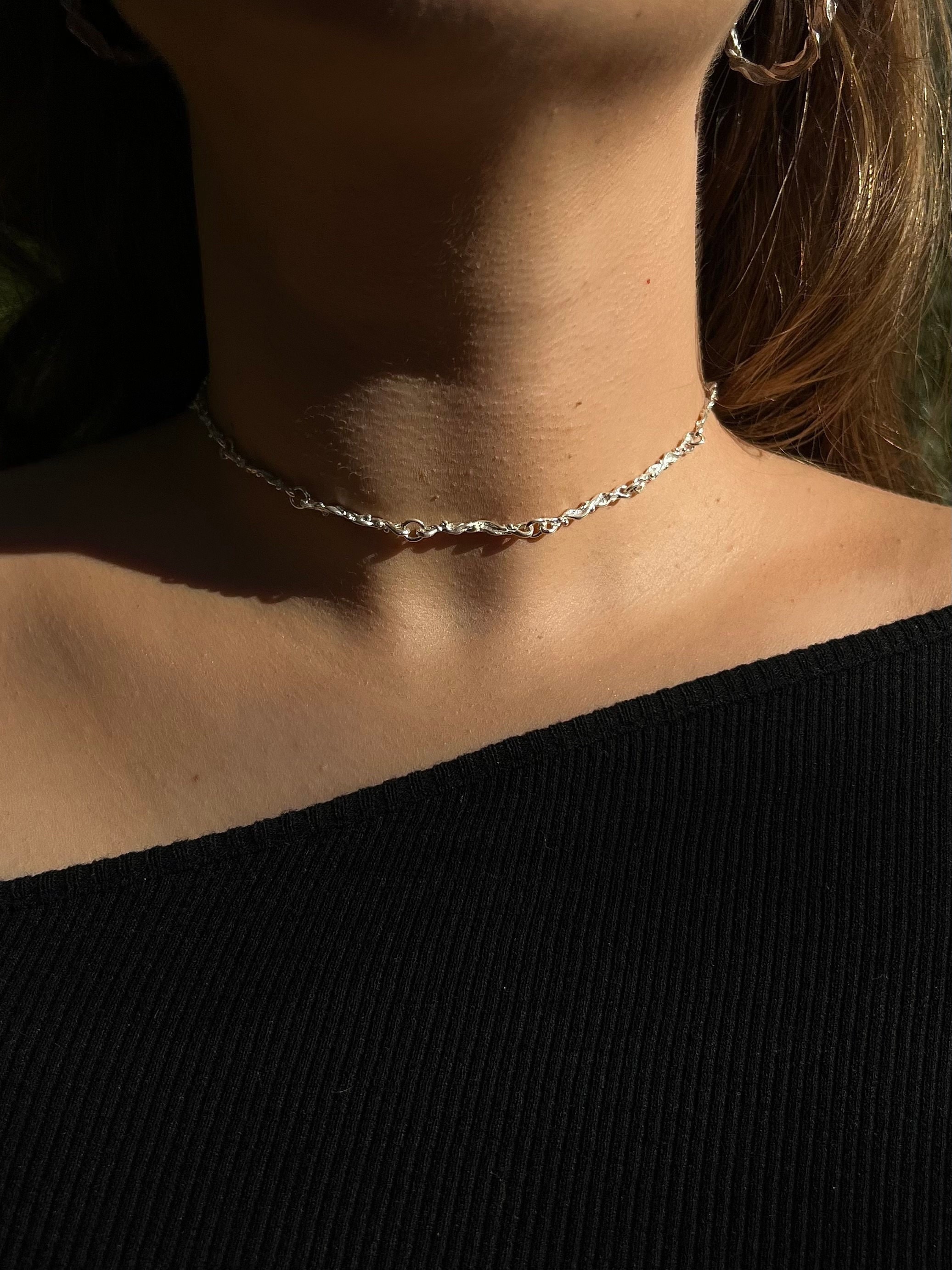 Handmade Silver Choker Chain • Dainty Choker Sterling Silver Twisted ...