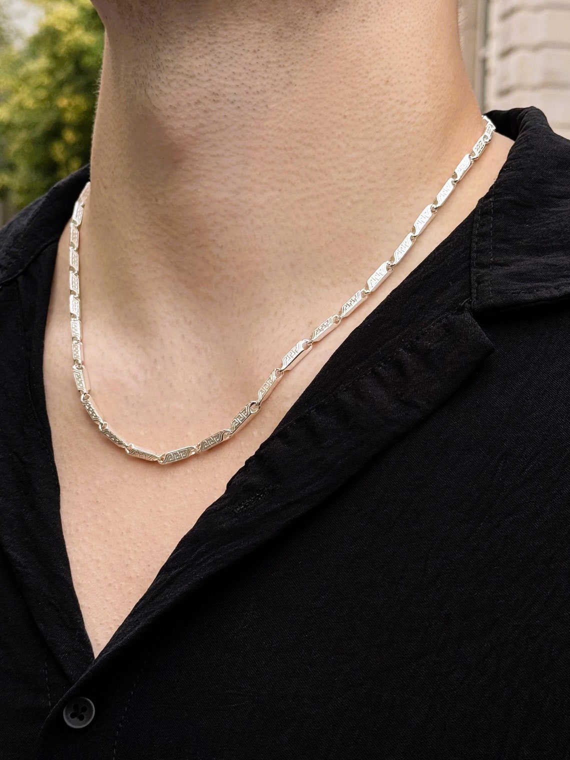 Men's Sterling Silver Greek Key Necklace || Handmade Silver Chain for ...