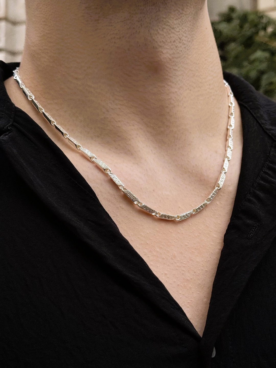 Men's Sterling Silver Greek Key Necklace || Handmade Silver Chain for ...