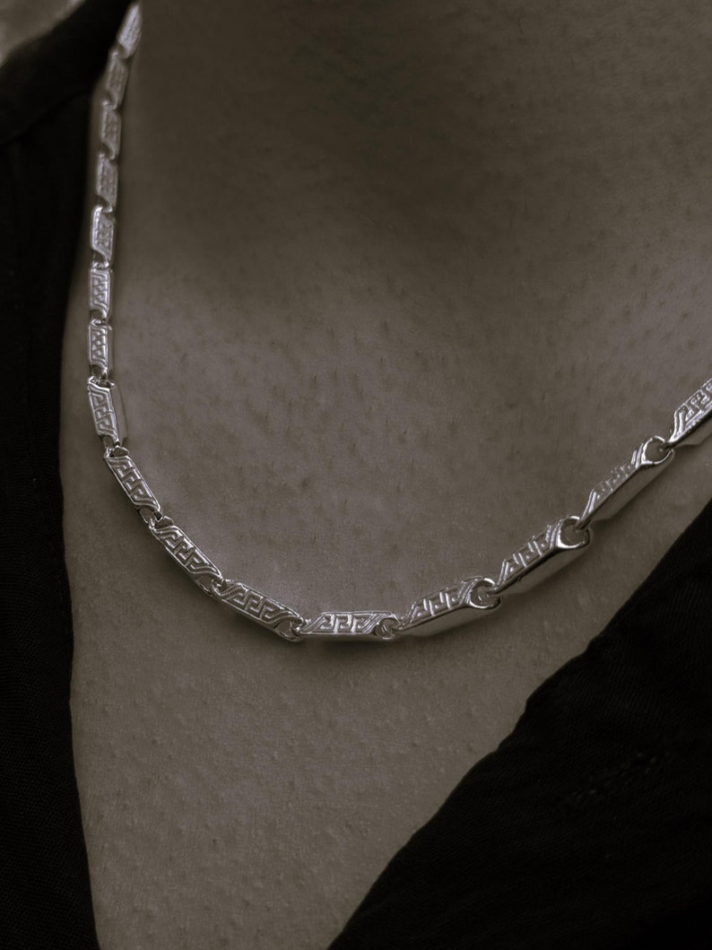 Men's Sterling Silver Greek Key Necklace || Handmade Silver Chain for ...