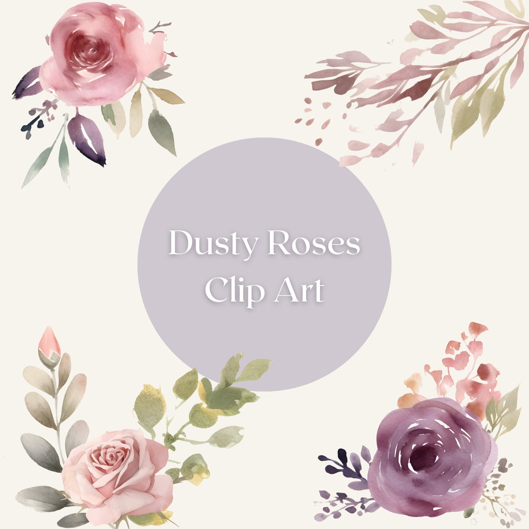 Smoky Watercolour Pink Roses and Leaves PNG Bundle - 20 High-quality ...