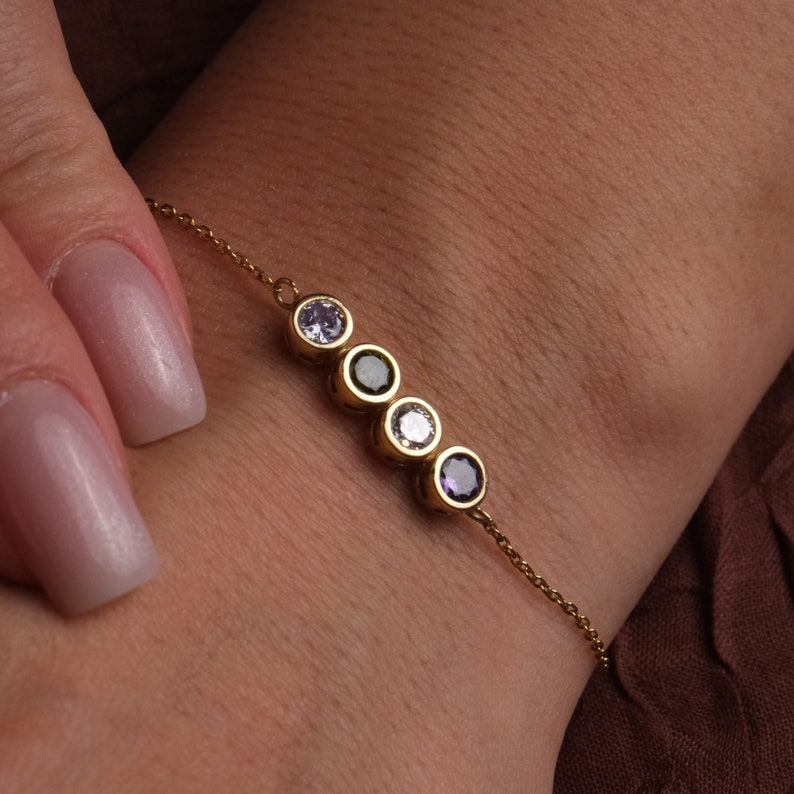 Family Birthstone Bracelets for Mom, 14K Customized Gemstone Bracelet ...