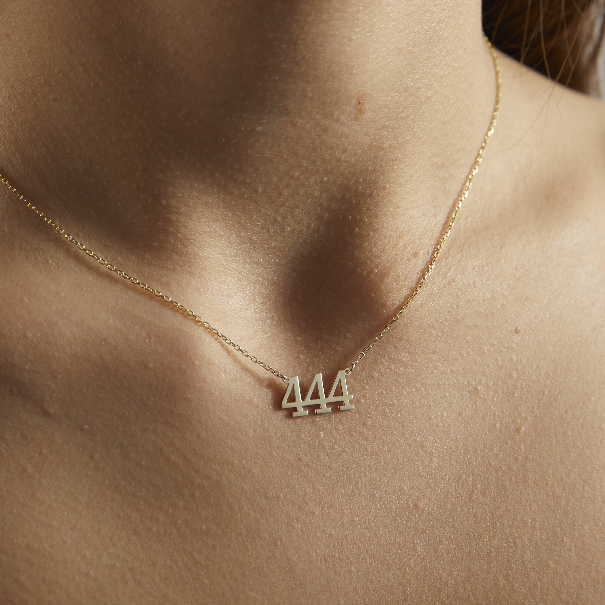 14k Solid Gold Angel Number Necklace, Lucky Number Necklace, Engraved ...