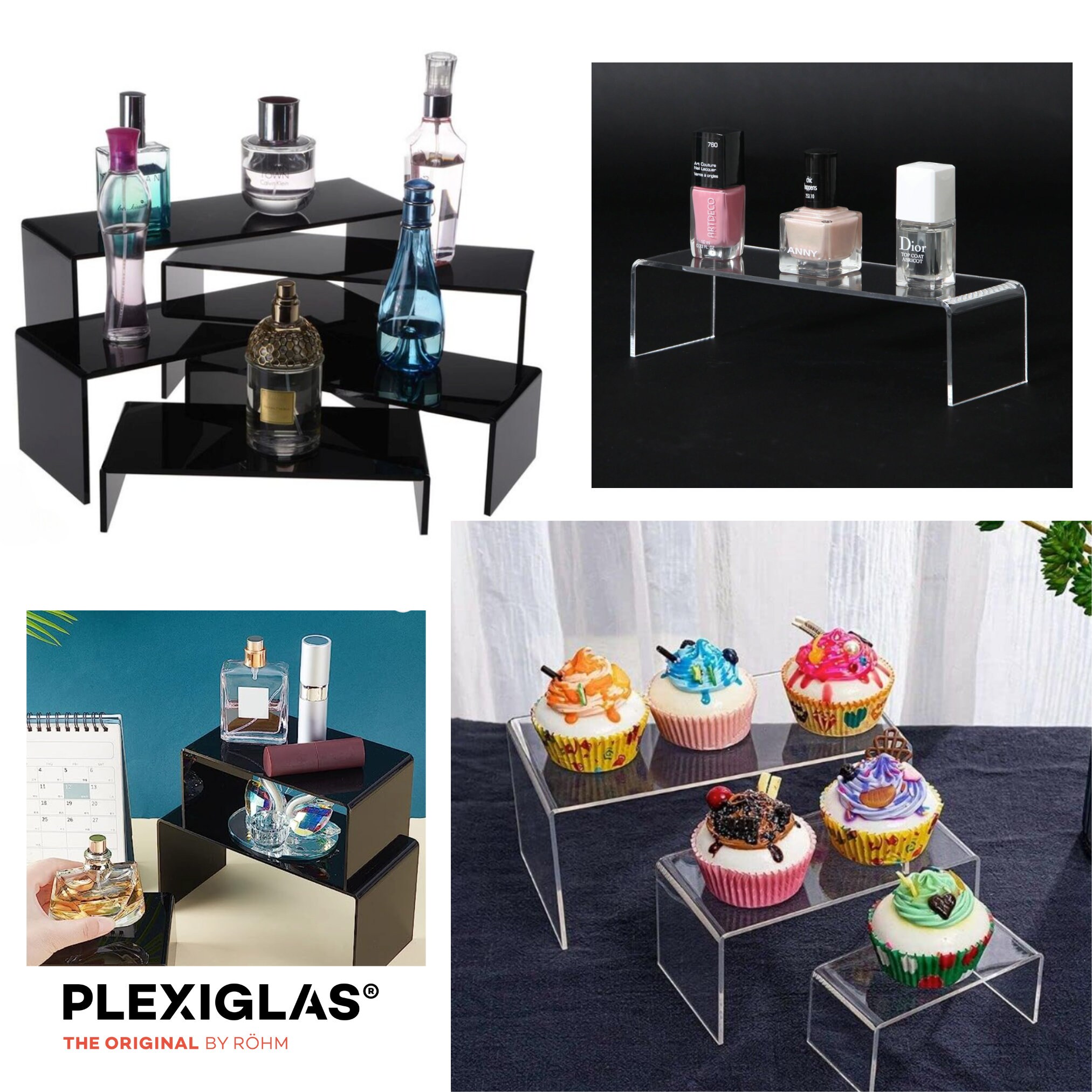 Acrylic Display Riser Set: Clear Plexiglass U-stands for Product ...