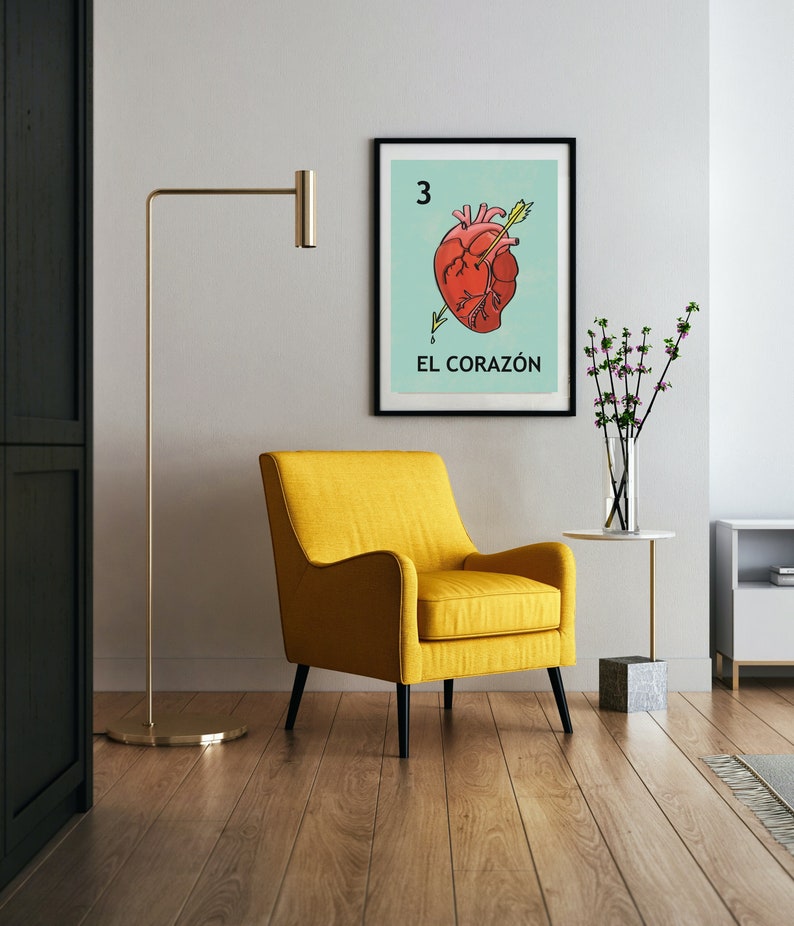 El Corazon Poster, Loteria Wall Art, El Corazon Wall Art, El Corazon ...