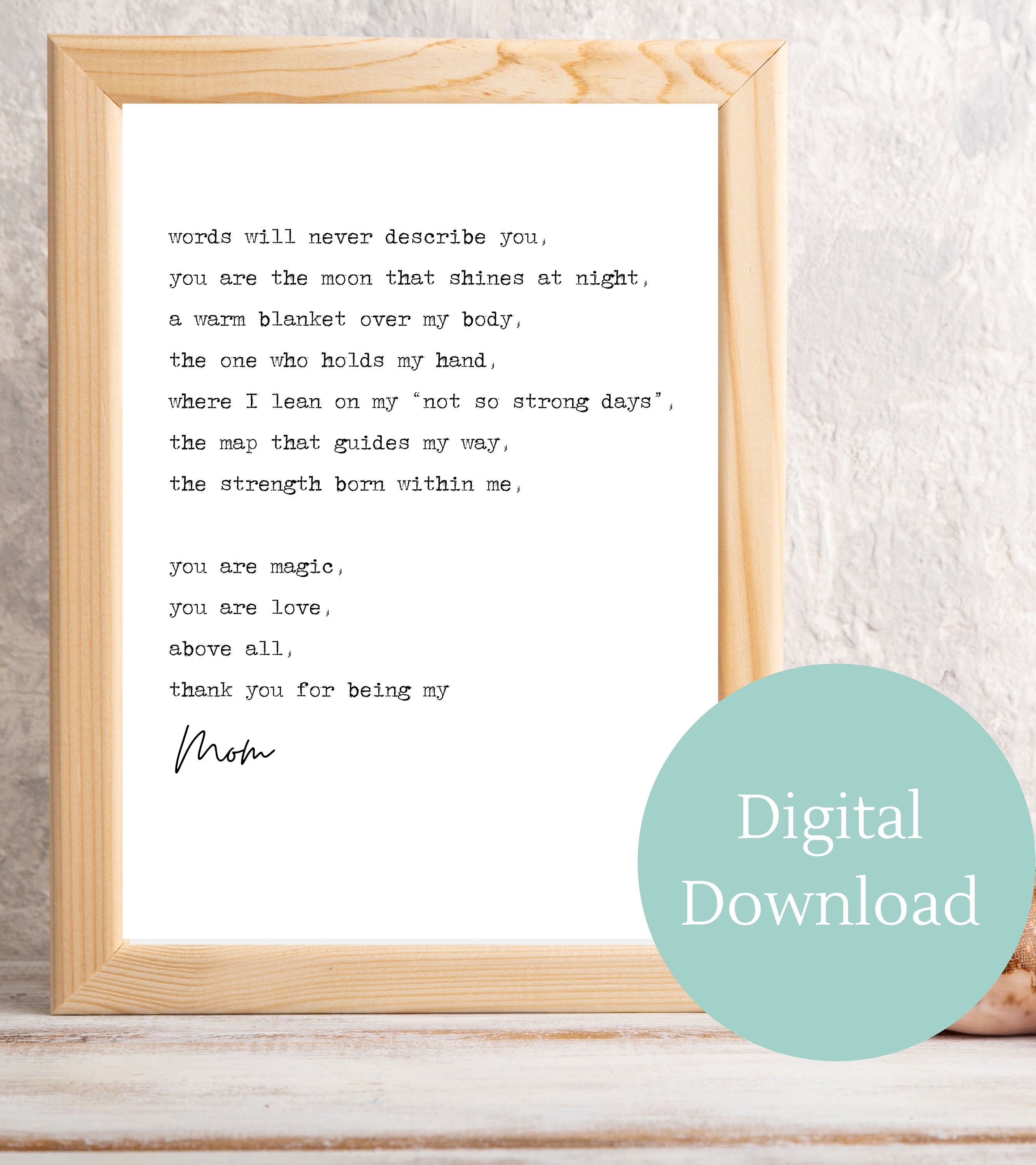 Poem for Mom, Mother's Day Poem, Mother's Day Gift, Gift for Mom, Poem ...