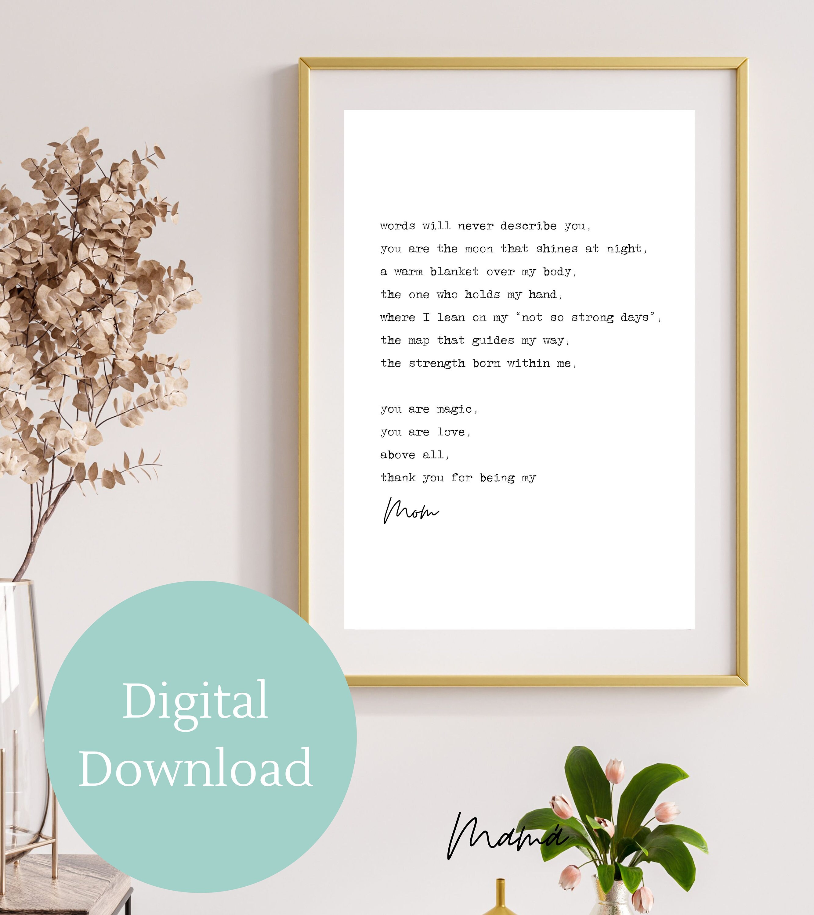 Poem for Mom, Mother's Day Poem, Mother's Day Gift, Gift for Mom, Poem ...