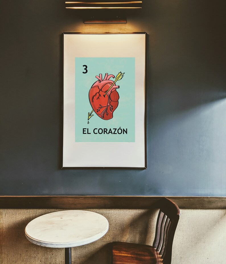 El Corazon Poster, Loteria Wall Art, El Corazon Wall Art, El Corazon ...