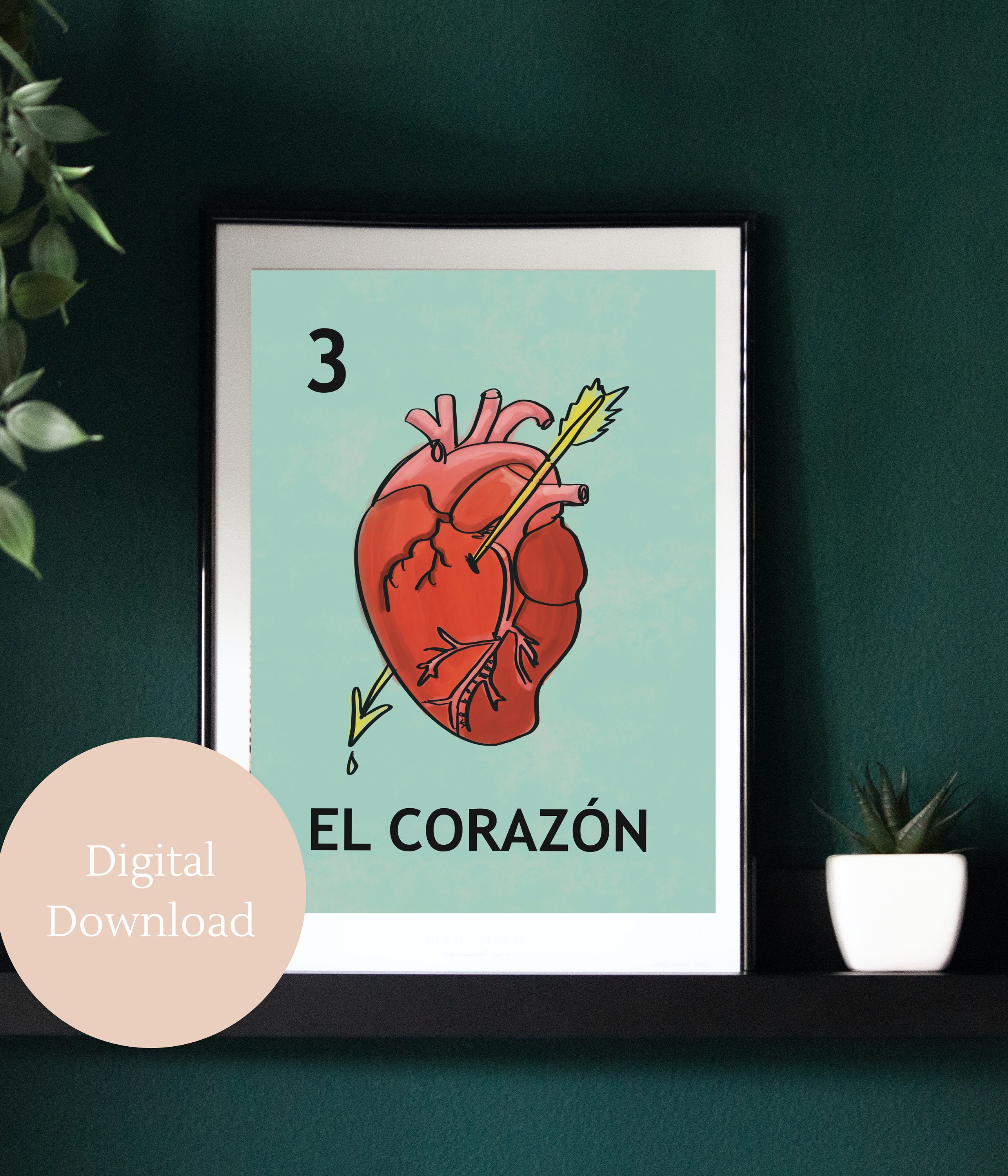 El Corazon Poster, Loteria Wall Art, El Corazon Wall Art, El Corazon ...