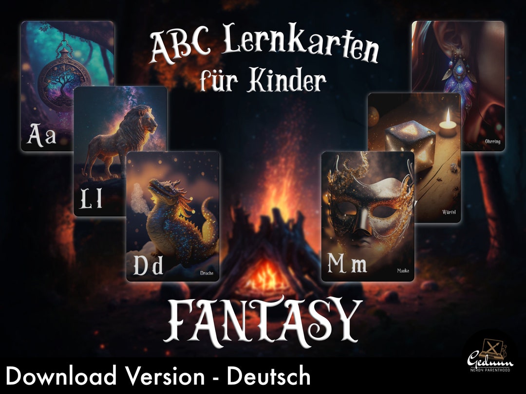Fantasy ABC Flashcards for Children, German Edition DIGITAL DOWNLOAD A ...