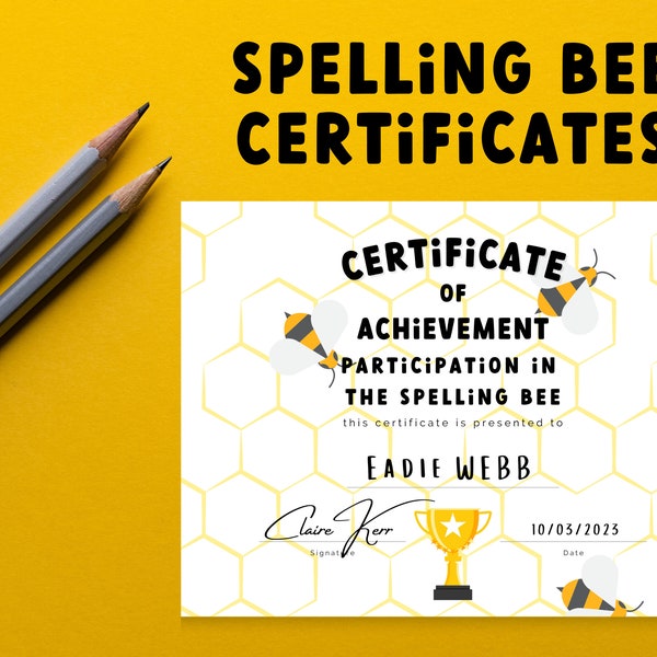 Spelling Bee Certificate Template - Etsy
