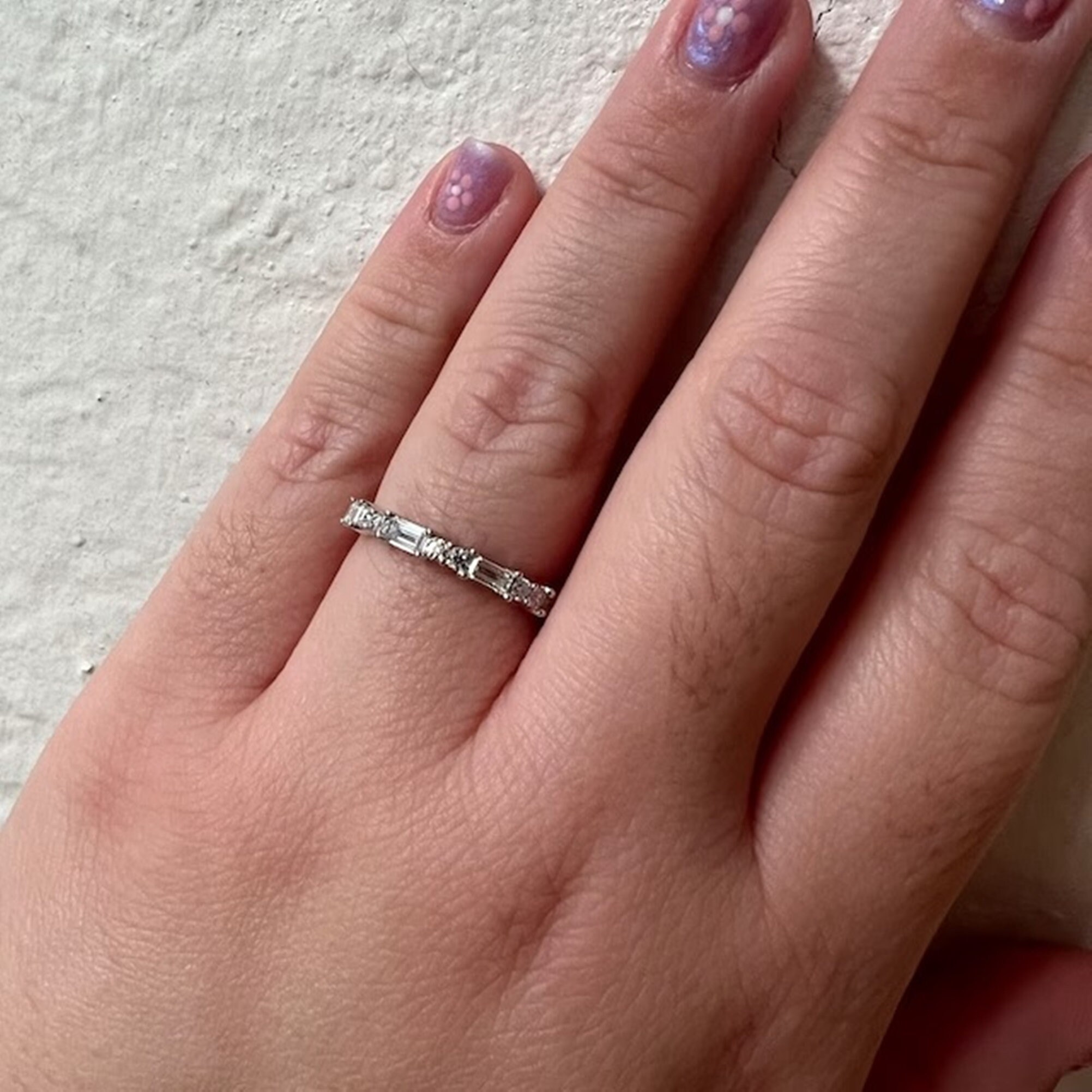 Baguette & Round Colorless Diamond Wedding Band Minimalist - Etsy