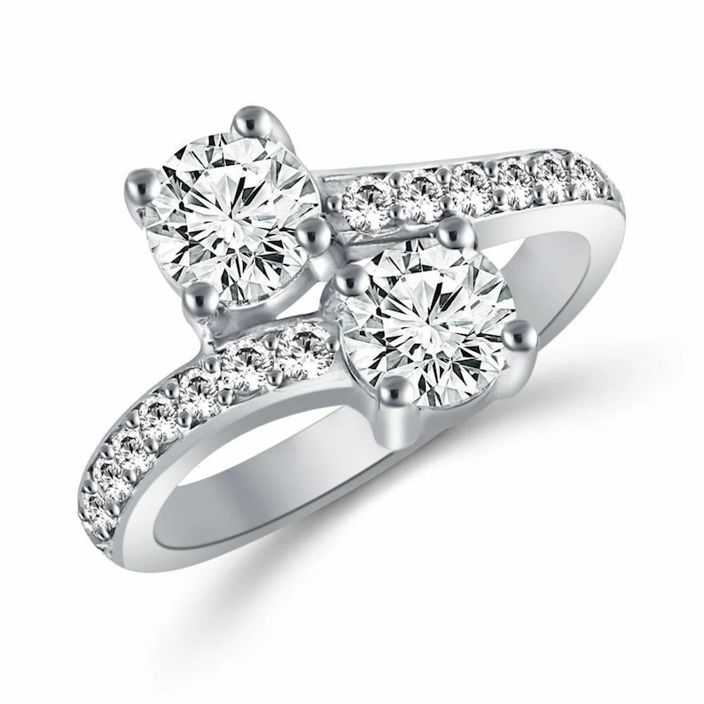 2 Ct Forever US Two Stone White Round Diamond Wedding Engagement Ring ...
