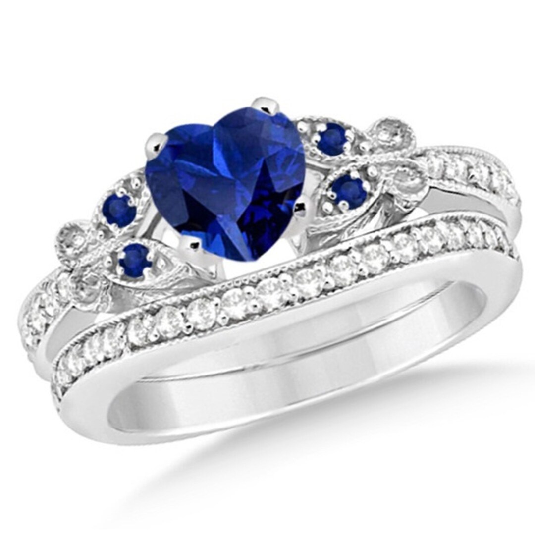 Butterfly Ring Heart-shaped Blue Sapphire Engagement Rings for Women ...