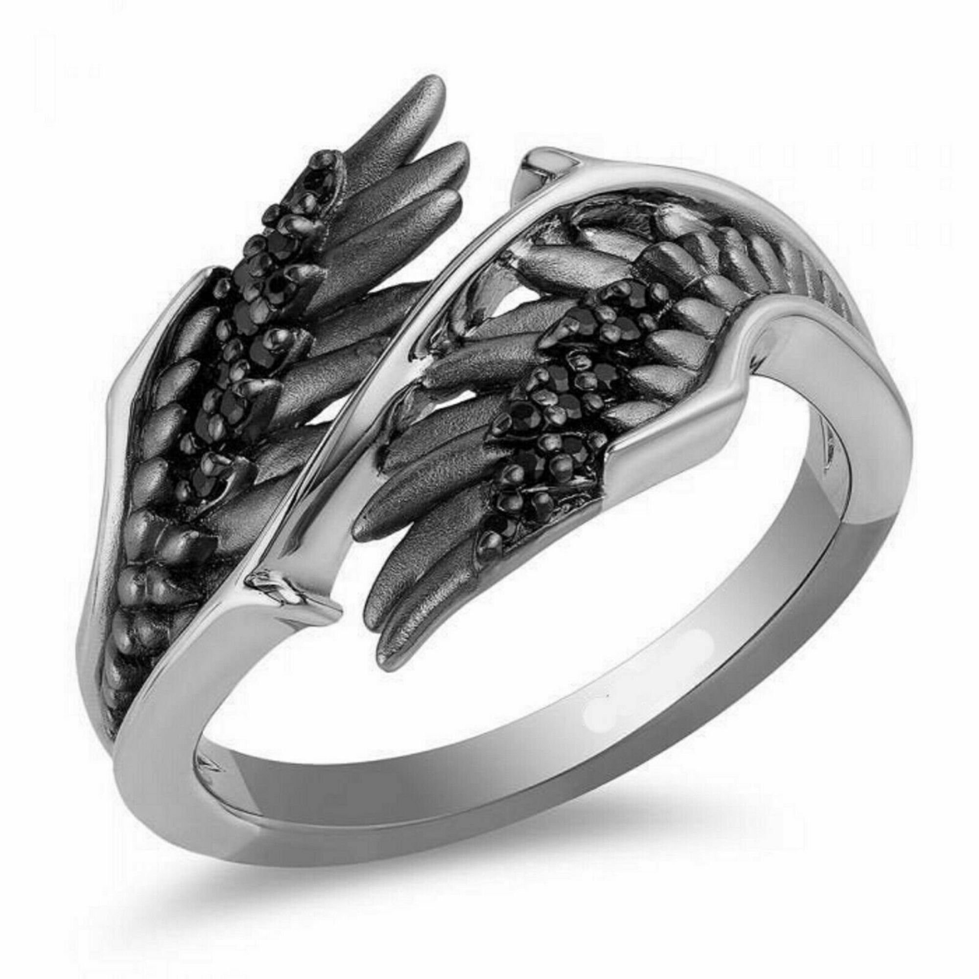 Enchanted Disney Villains Maleficent Treated Black Diamond Wing Ring in ...