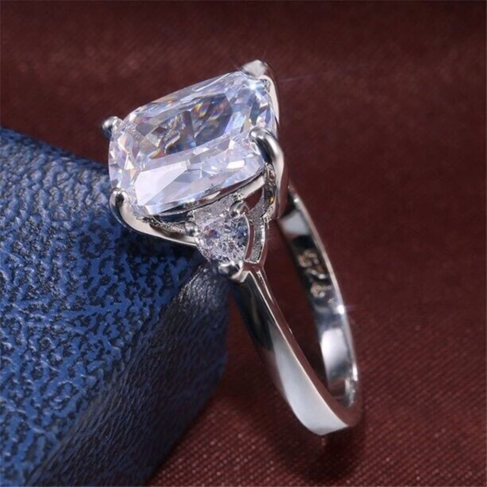 4.8CT Cushion Cut Diamond Three-stone Engagement Ring in 935 Argentium ...