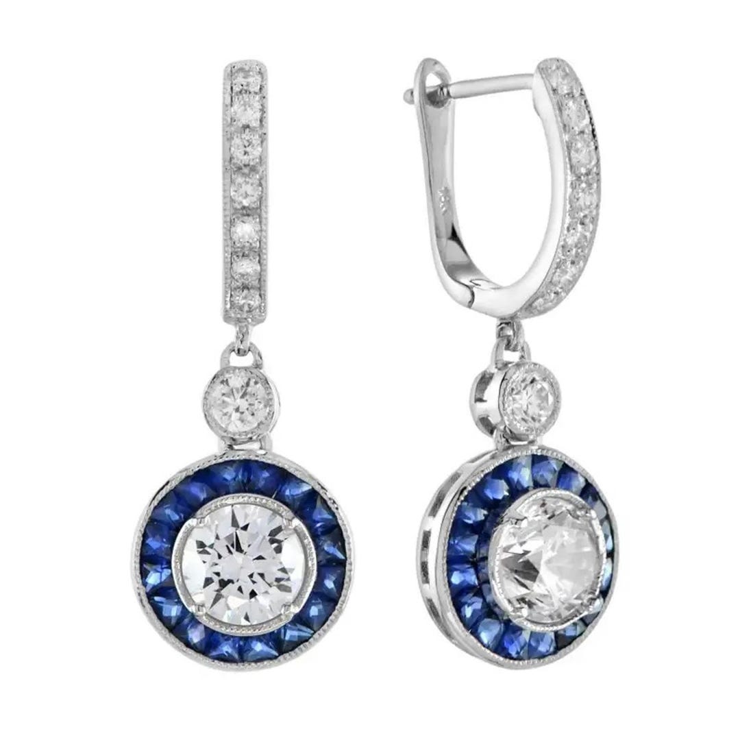 Edwardian Art Deco Diamond Dangle Drop Earrings Vintage Inspired Lever ...