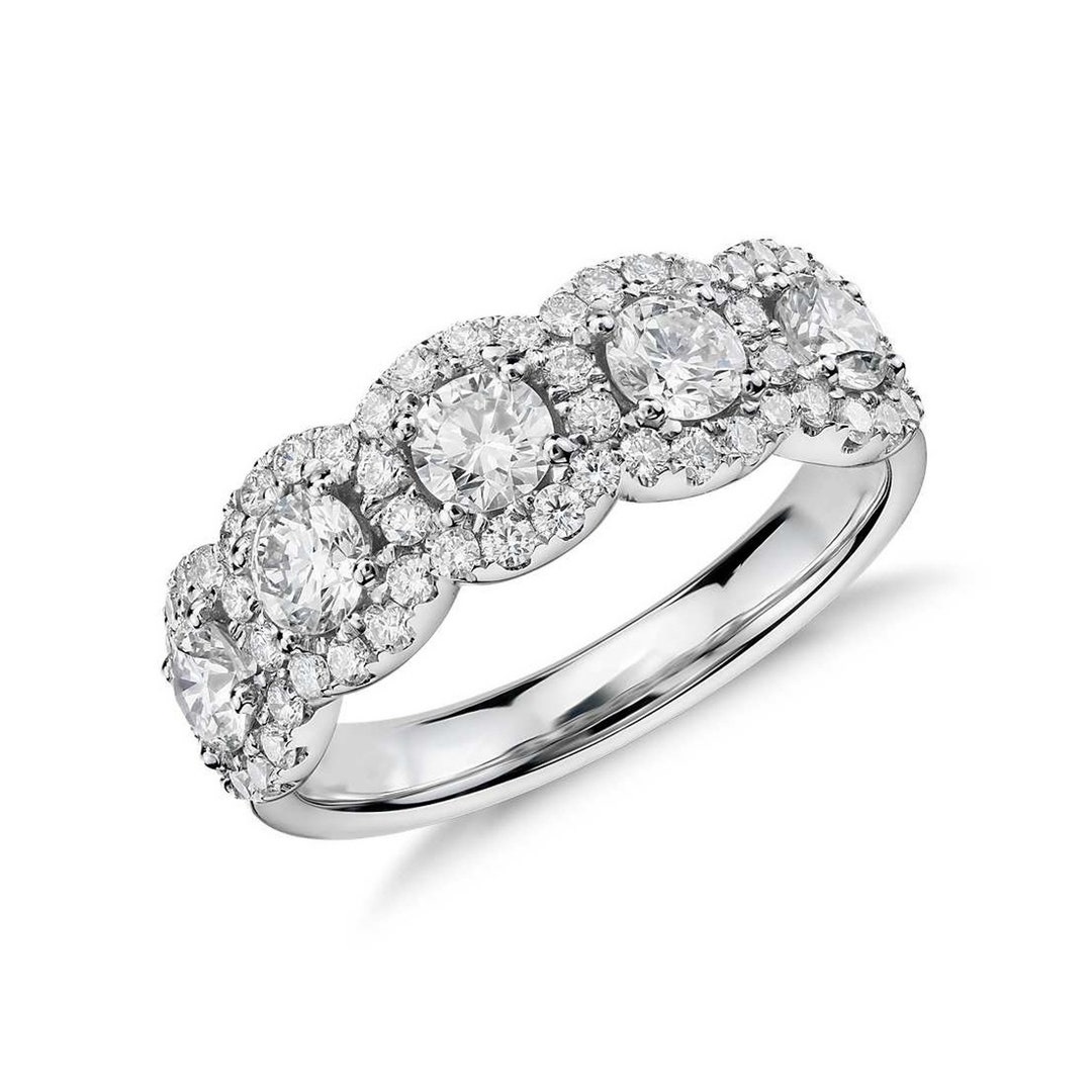 1.50 Ct Round Brilliant Cut Five Diamonds Engagement Ring in 935 ...