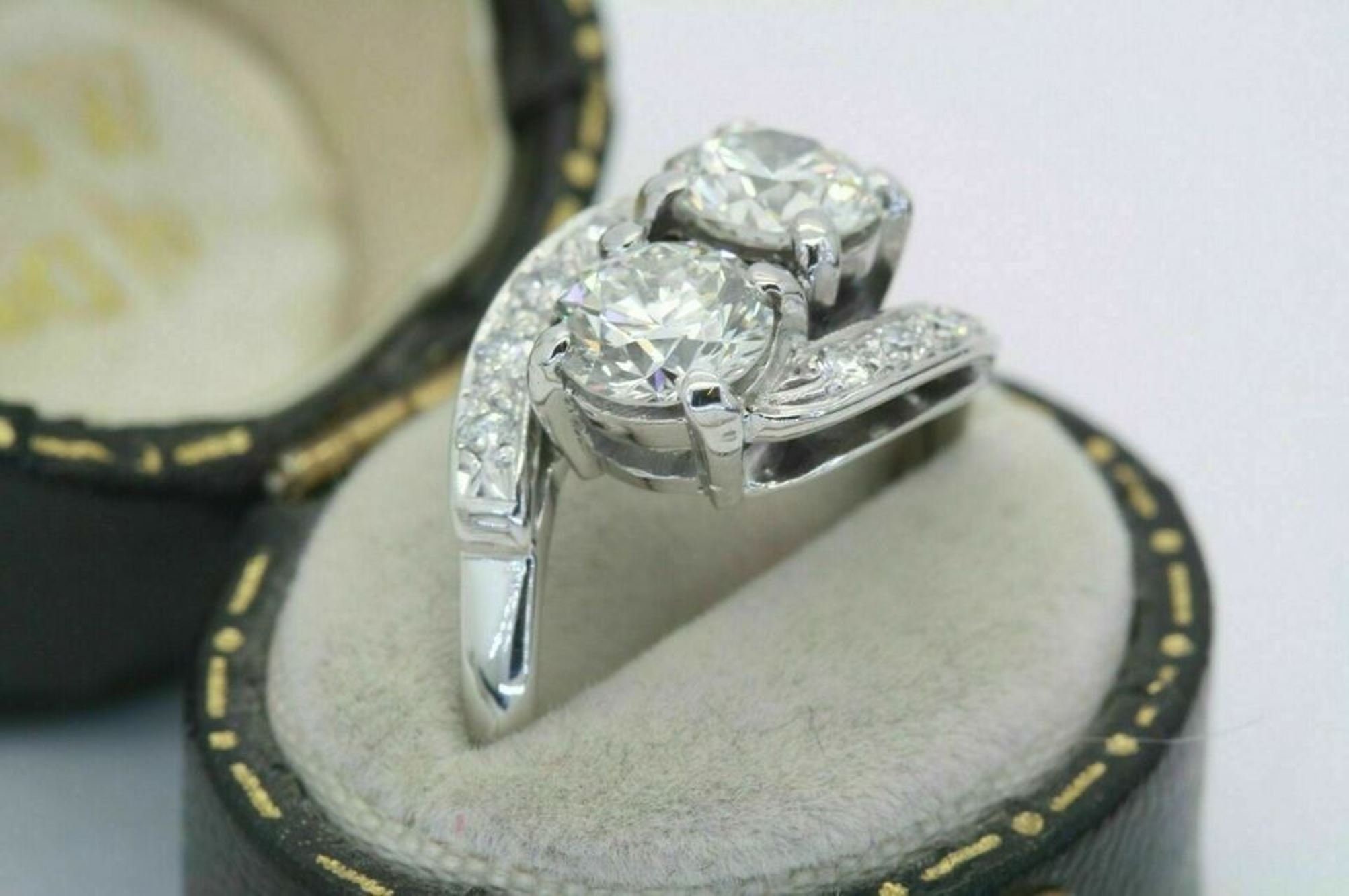 Vintage Art Deco Style Old Mine Cut Round Diamond Engagement Ring in ...