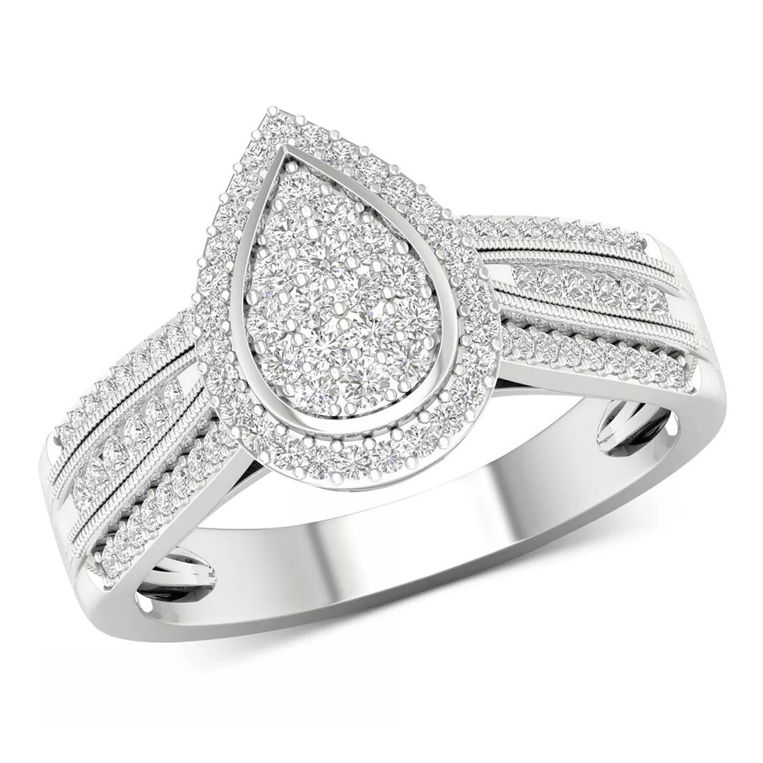 Pave Diamonds Teardrop Cluster Statement Ring in 925 Sterling Silver ...