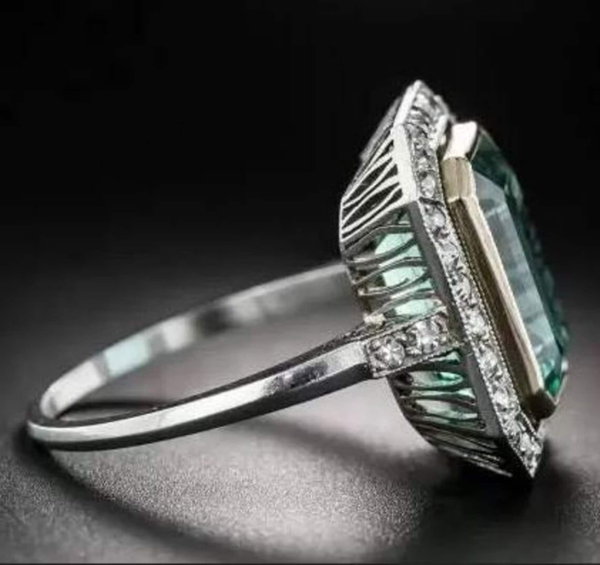Art Deco 4.37 Ct Emerald and Diamond Vintage Style Halo - Etsy