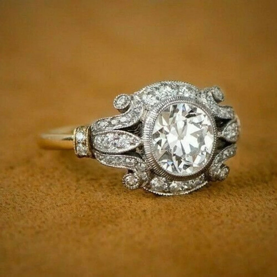 1890s Art Deco Vintage Style 2.32 CT Round Diamond Antique Bezel Set ...