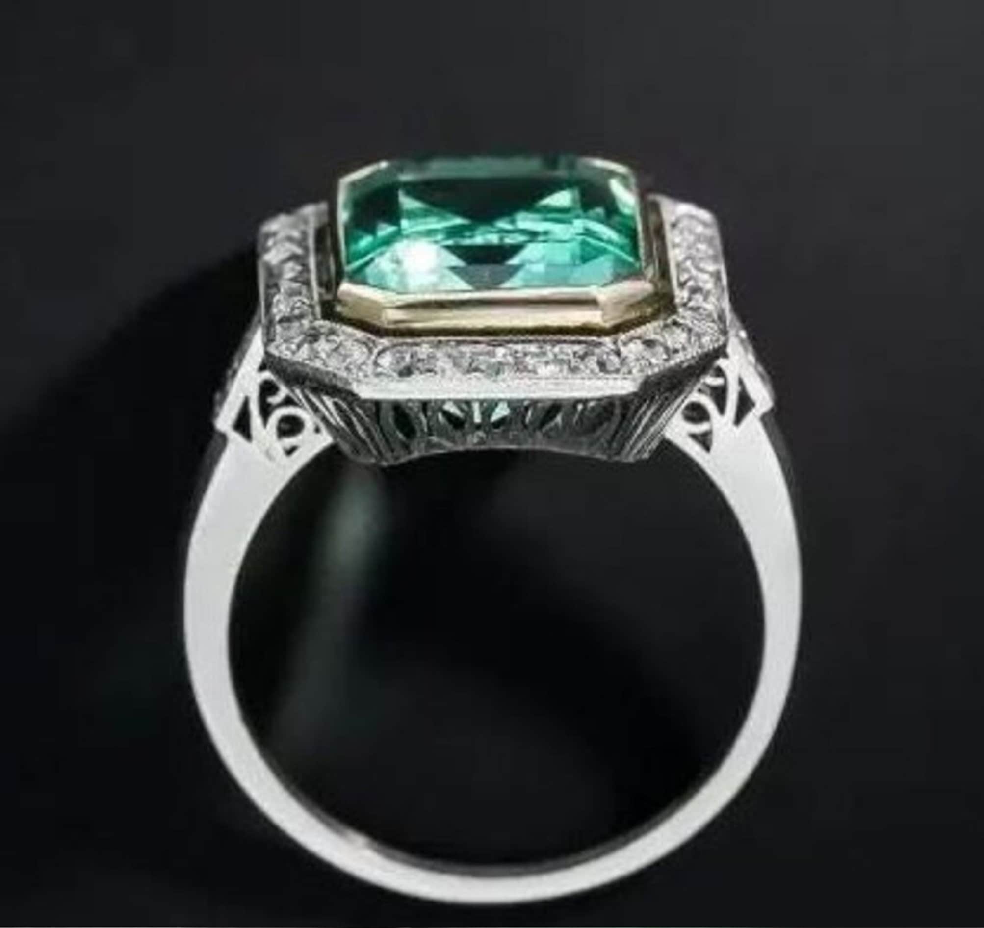 Art Deco 4.37 Ct Emerald and Diamond Vintage Style Halo - Etsy