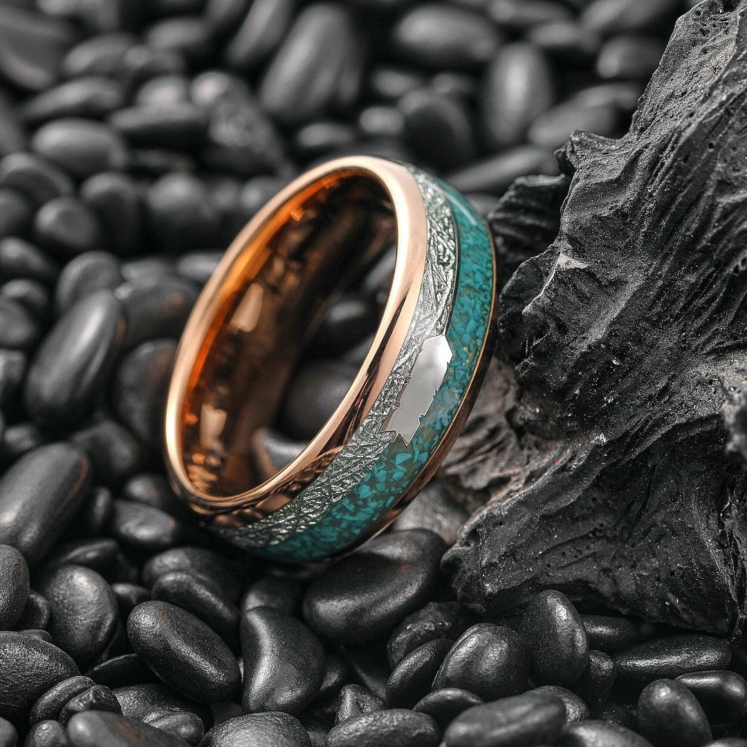 8mm Silver Arrow Tungsten Carbide Ring, Gold Wedding Band, Green Agate ...
