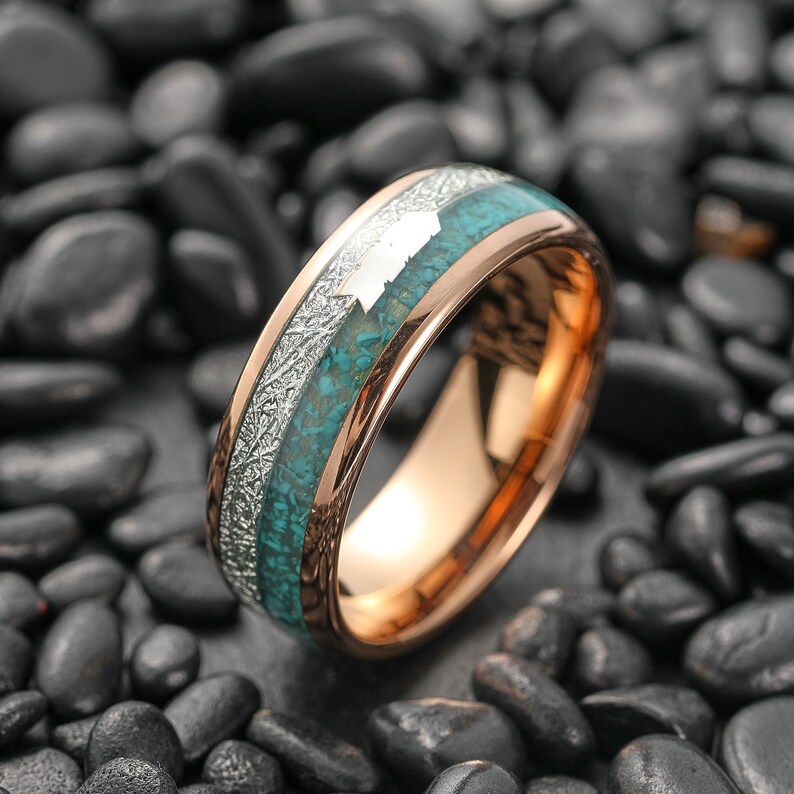 8mm Silver Arrow Tungsten Carbide Ring, Gold Wedding Band, Green Agate ...
