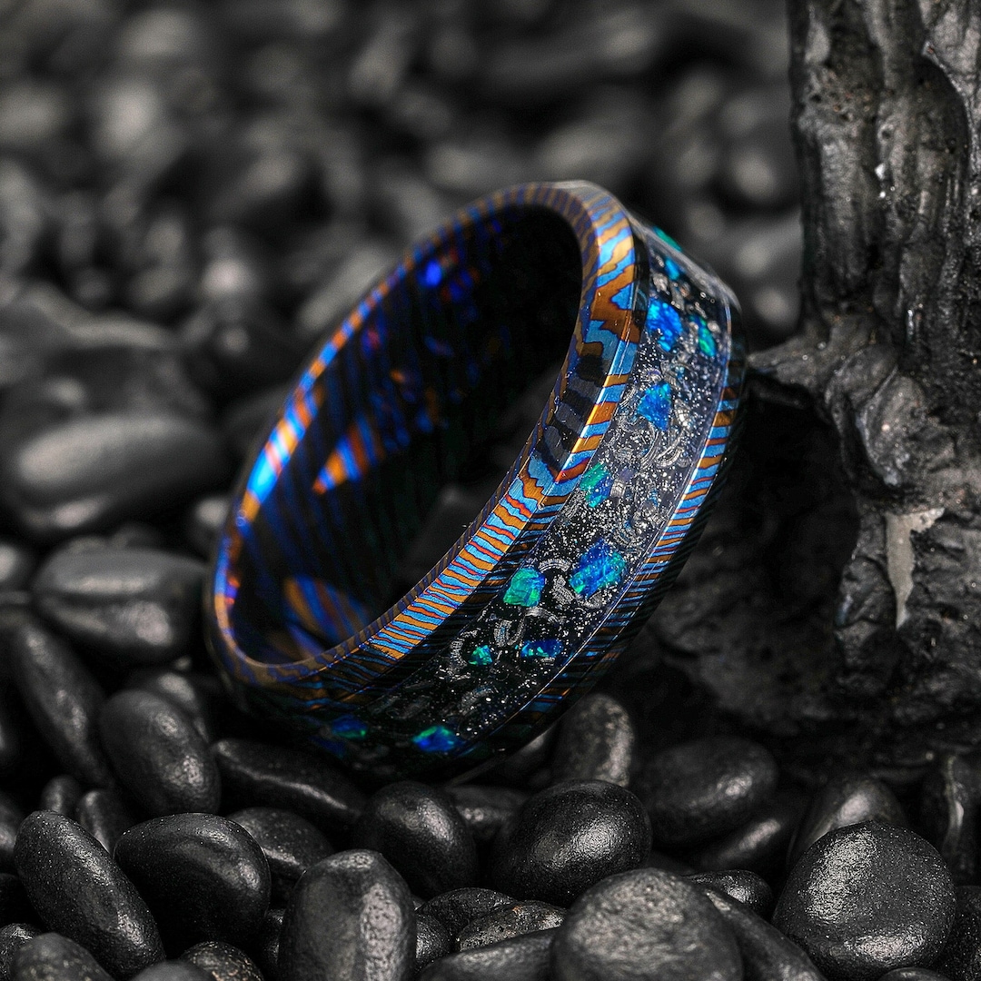 Timascus Titanium Ring, Multicolor Damascus Titanium Ring, Unique ...