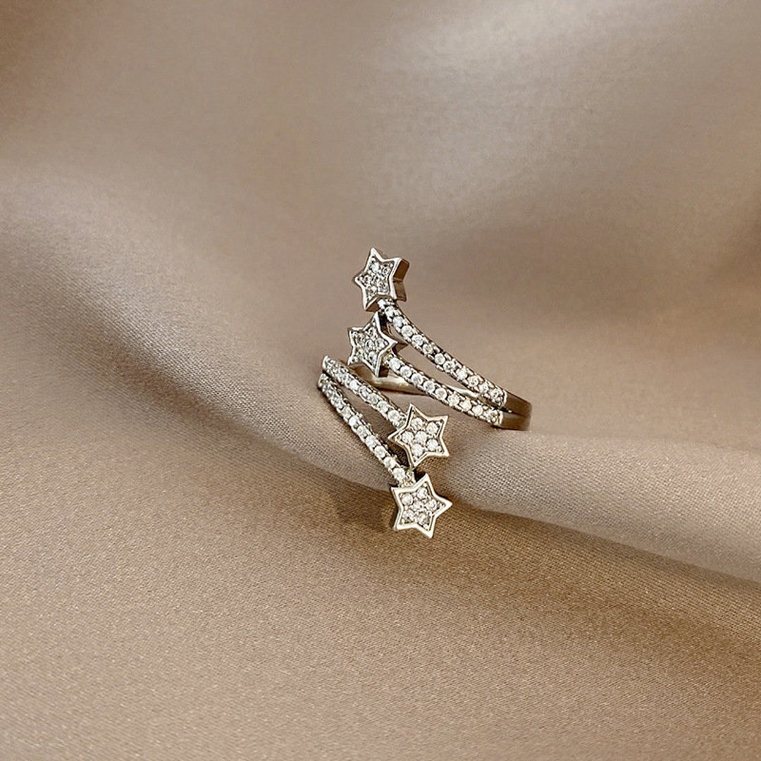 Multi Layer Adjustable Crystal Star Ring 5 Star Zircon Ring - Etsy