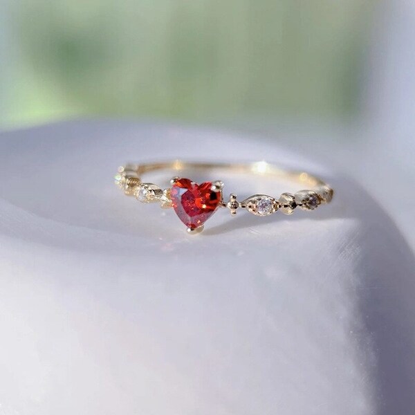 Ruby Heart Ring - Etsy